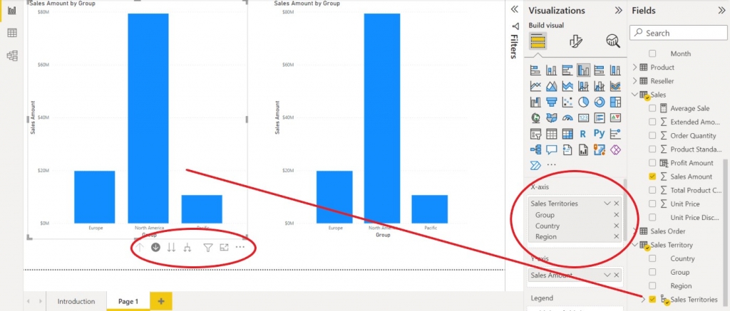 How to build a hierarchy to support drill mode in Microsoft Power BI