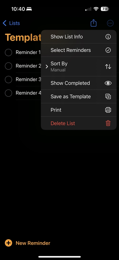 Creating templates to deal with recurring items in iOS 16 Reminders