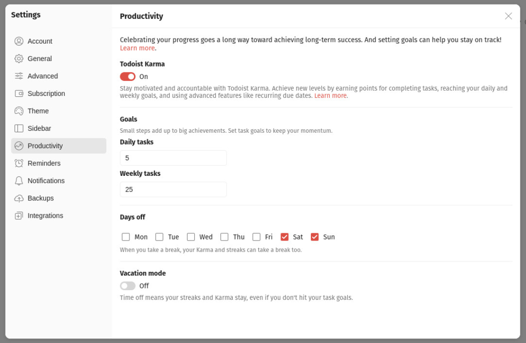 How to set your Todoist karma and productivity goals