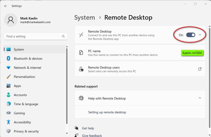 How to activate Remote Desktop Connection in Windows 11 Pro