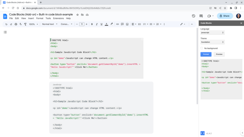 How to Add Code to Google Docs Using Code Blocks