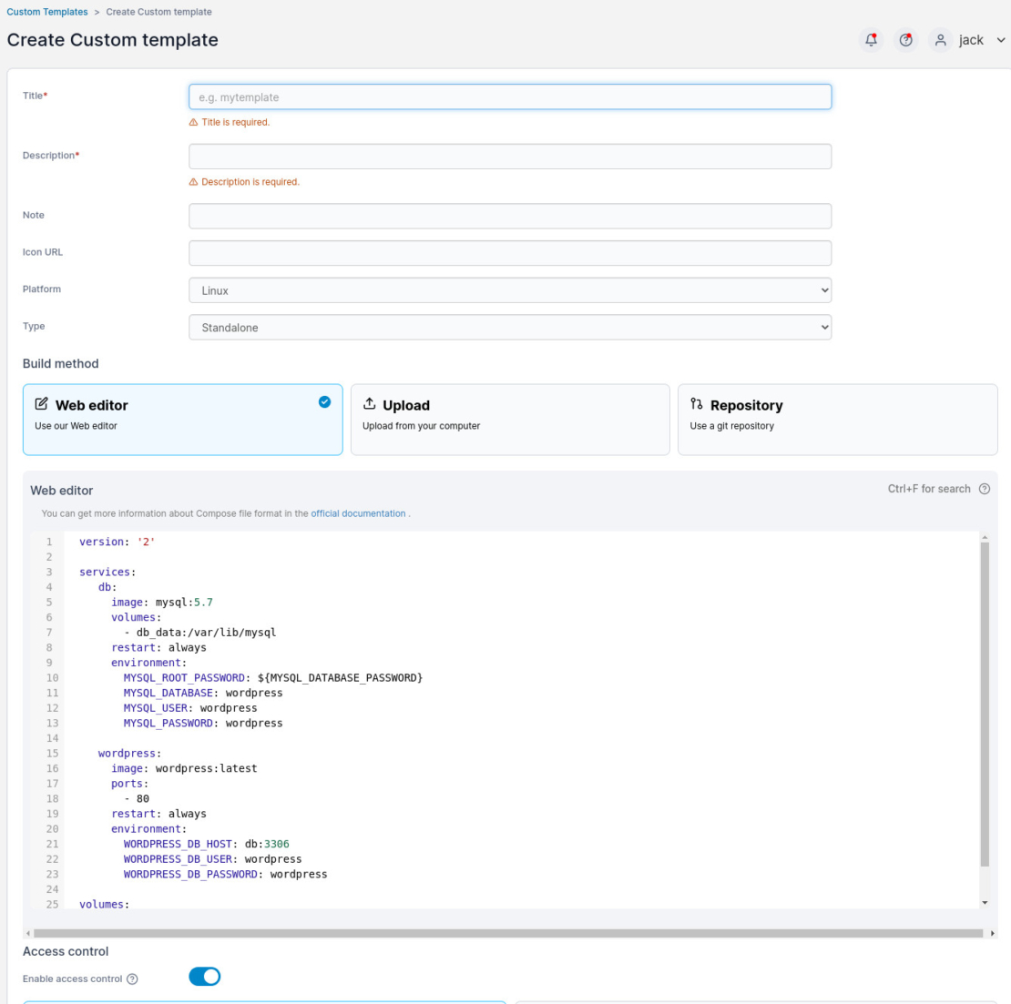 How to easily deploy a full-stack application in Portainer with templates