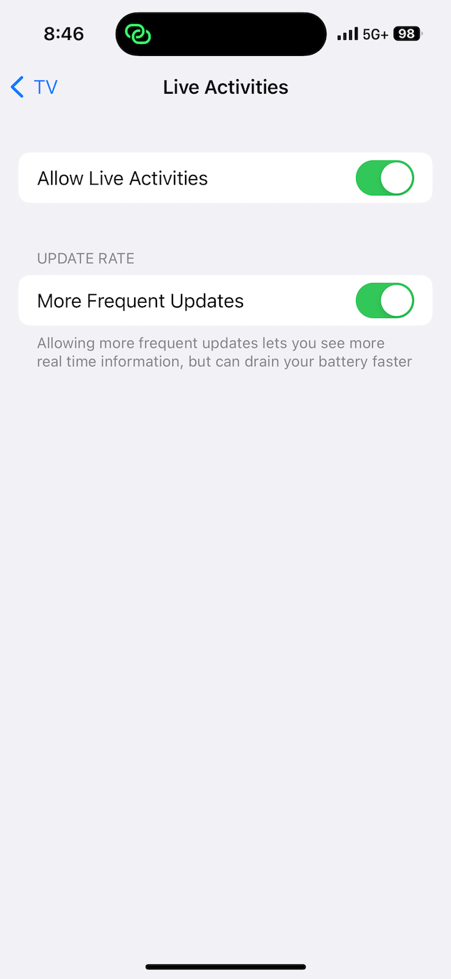 Using live activities in iOS 16.2 and enabling frequent updating