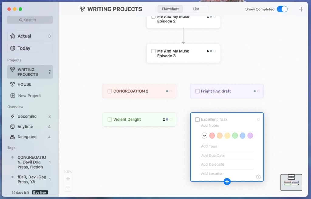 How to add tasks to the List and Flowchart views in Taskheat