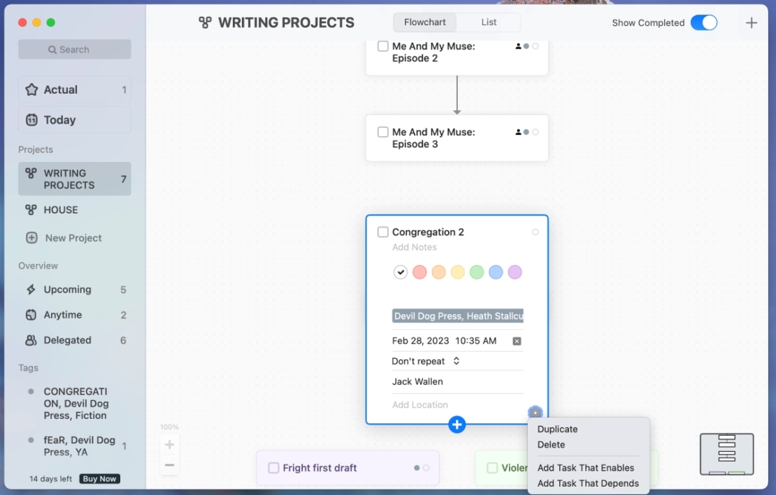 How to add tasks to the List and Flowchart views in Taskheat