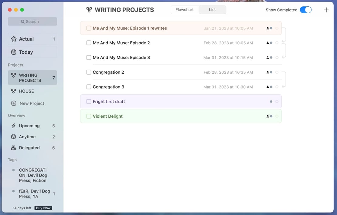How to add tasks to the List and Flowchart views in Taskheat