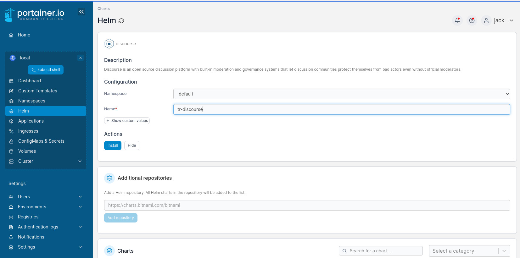 How to use Helm charts with Portainer