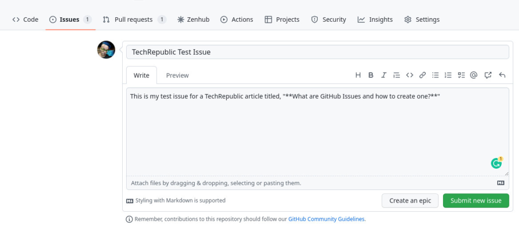 How to create a GitHub Issue
