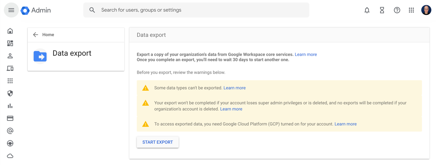 How to export Google Workspace data for your organization