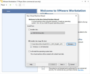 Create a Windows 11 virtual machine with VMware Workstation Player