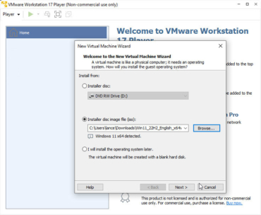 Create a Windows 11 virtual machine with VMware Workstation Player
