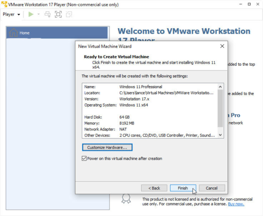Create a Windows 11 virtual machine with VMware Workstation Player