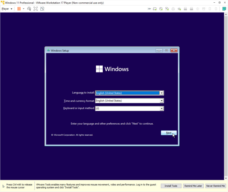 Create a Windows 11 virtual machine with VMware Workstation Player
