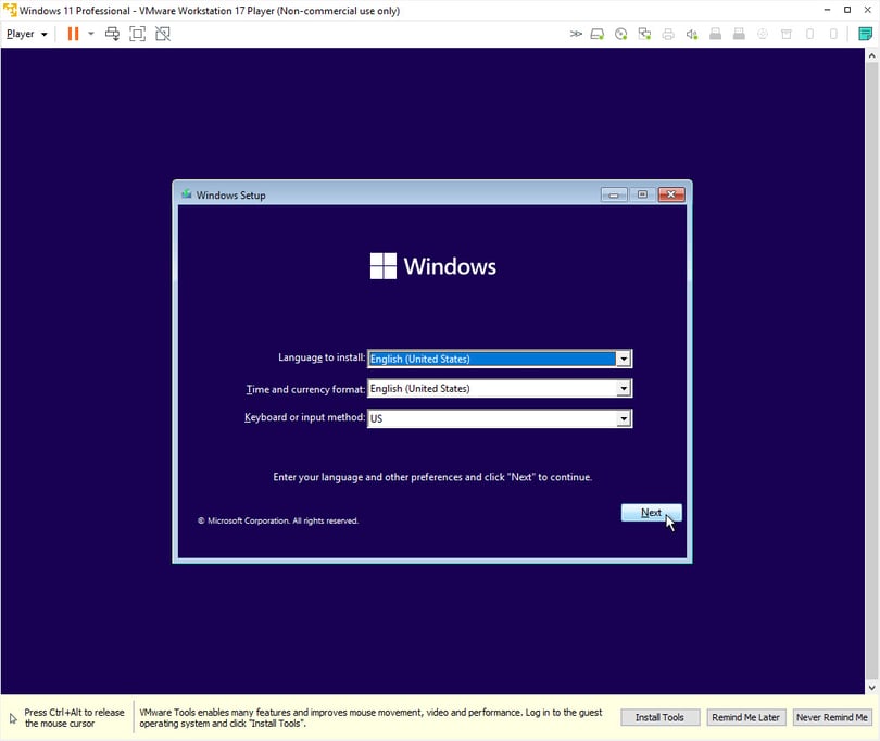 Create a Windows 11 virtual machine with VMware Workstation Player