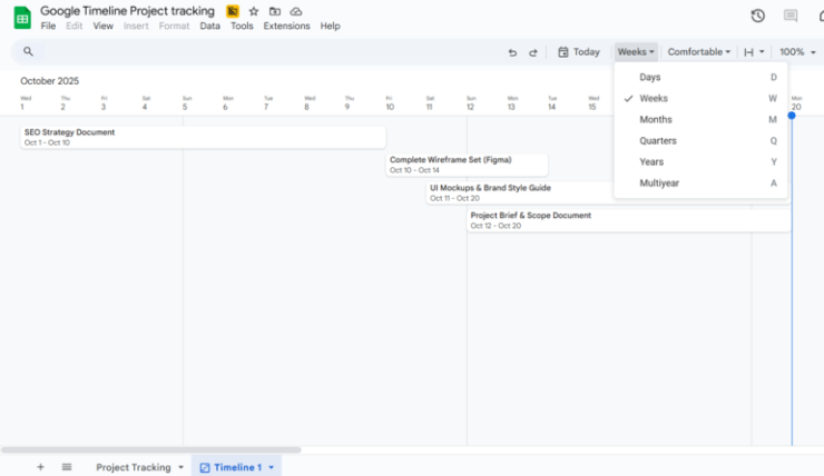 How to create a timeline in Google Sheets