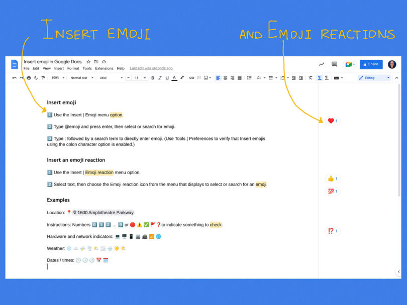How to add emoji in Google Docs