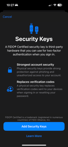 Setting up security keys for Apple accounts