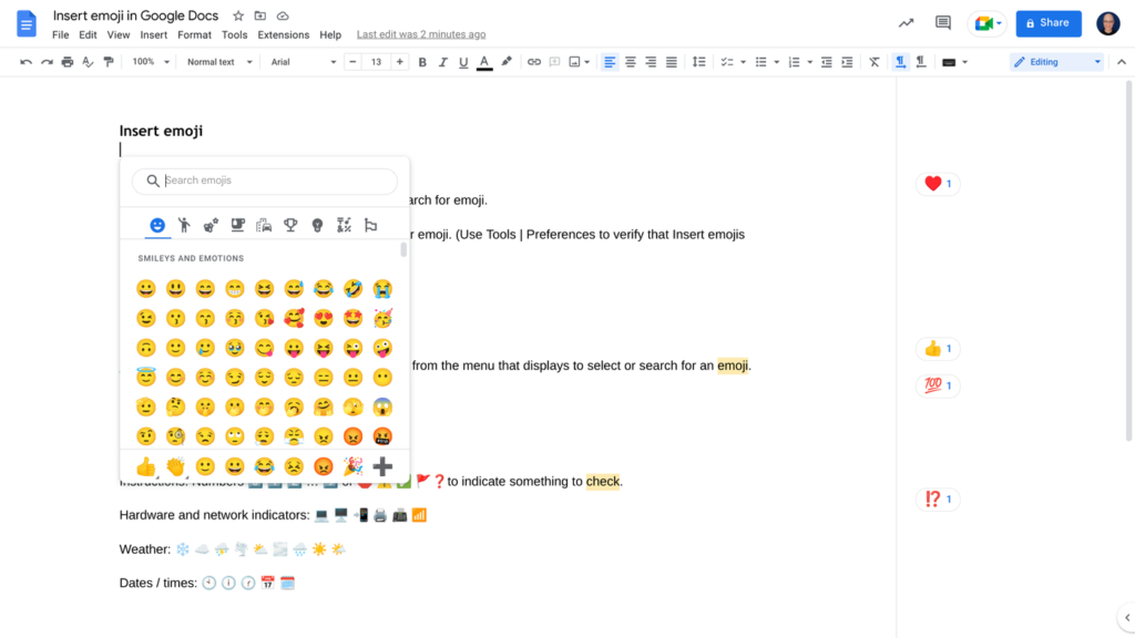 How to add emoji in Google Docs