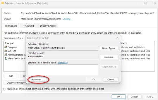 How to change ownership and control of files and folders in Windows 11