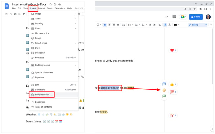 How to add emoji in Google Docs