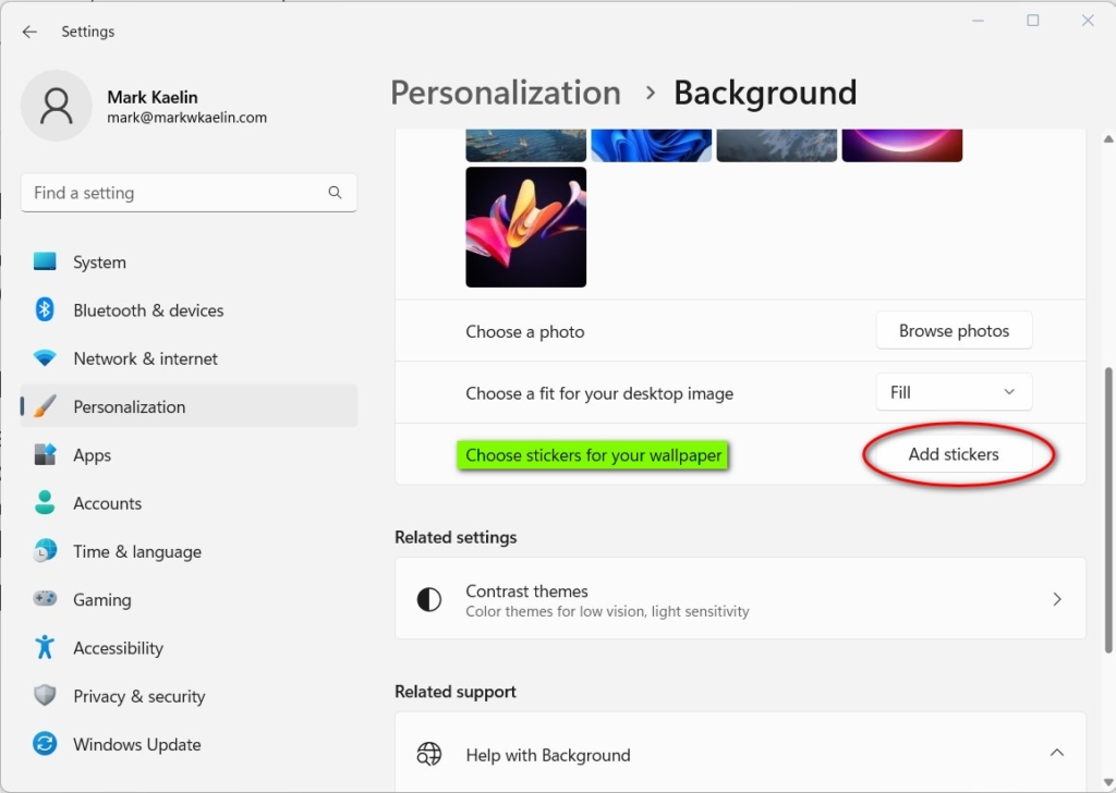How to enable Stickers on the Desktop in Windows 11 22H2