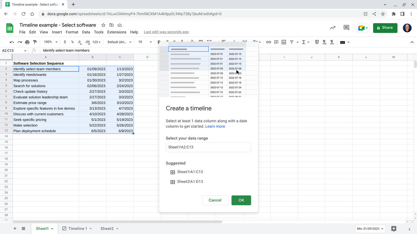 How to create a timeline in Google Sheets