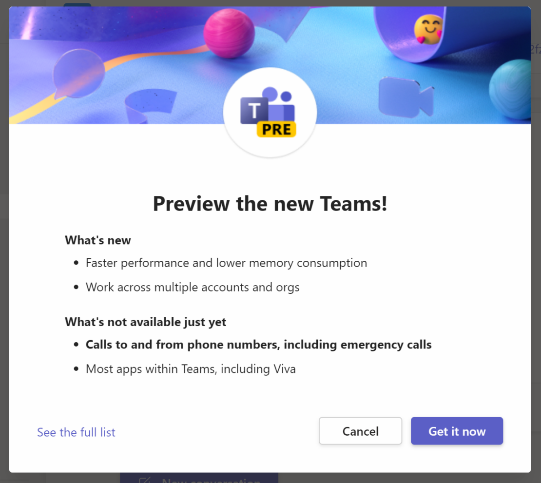 Microsoft Teams 版本 2 目前仅适用于 Windows