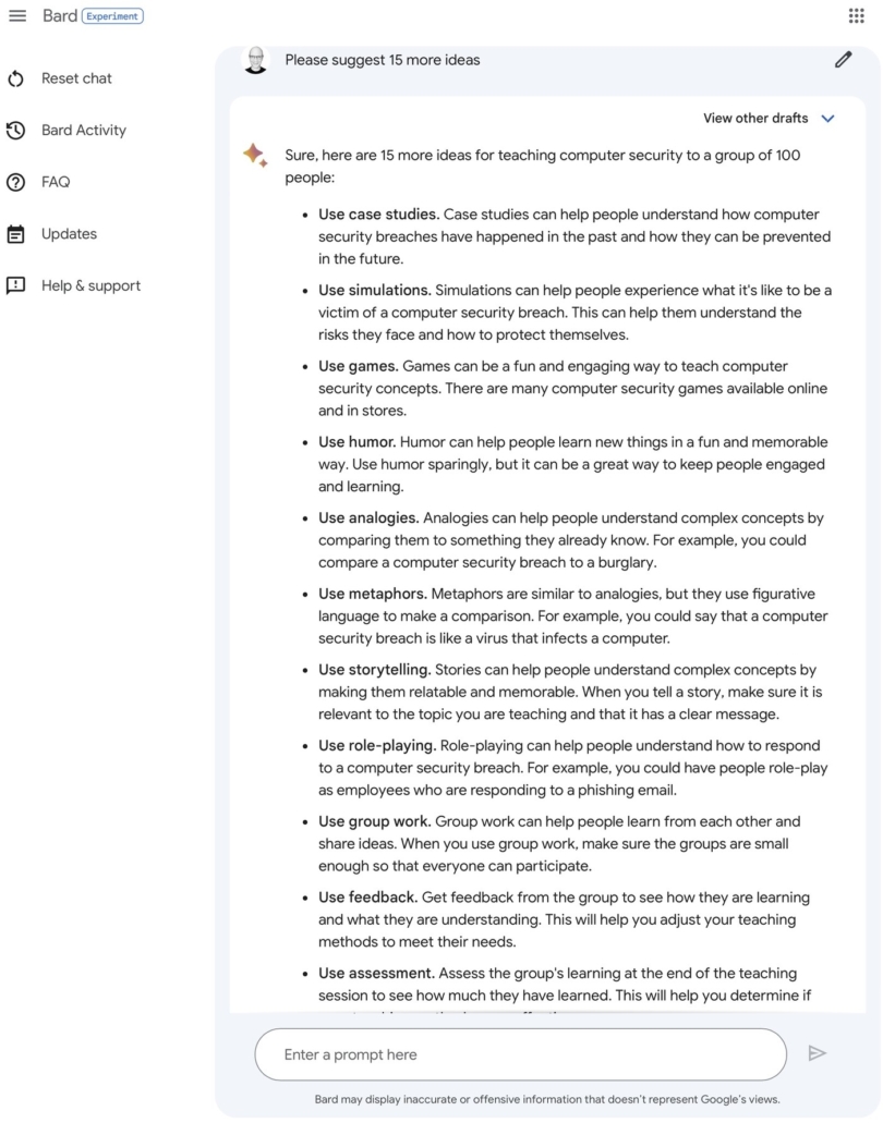 Add an AI chatbot like Google Bard to your brainstorming process