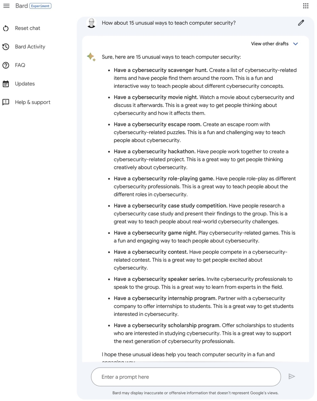 Add an AI chatbot like Google Bard to your brainstorming process