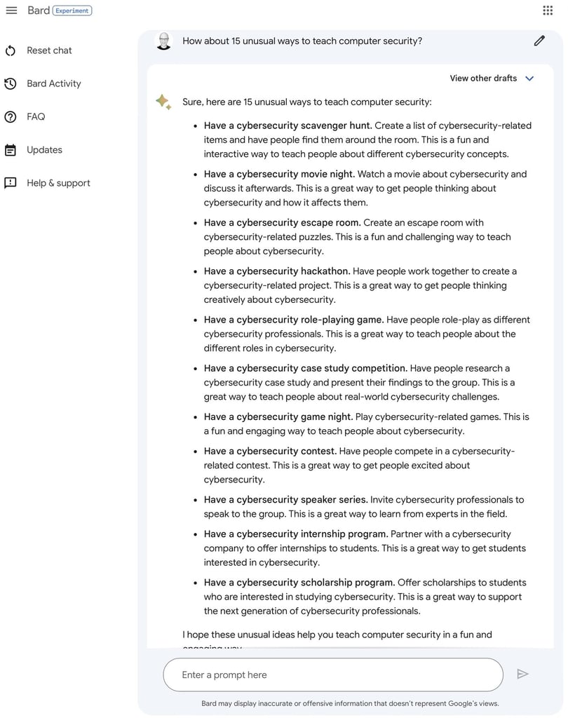 Add an AI chatbot like Google Bard to your brainstorming process