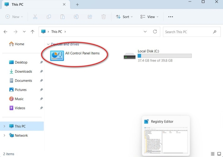 How to add Control Panel access to File Explorer in Windows 11
