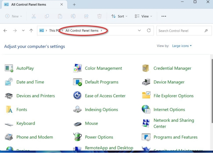 How to add Control Panel access to File Explorer in Windows 11