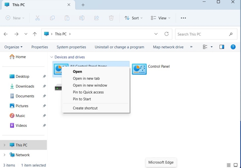 How to add Control Panel access to File Explorer in Windows 11