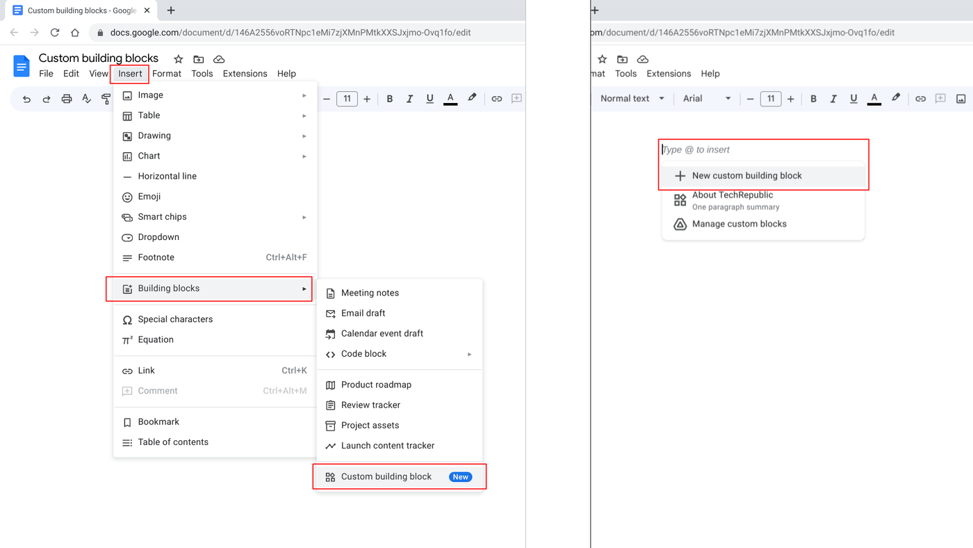 How to Use Custom Building Blocks & Variables in Google Docs