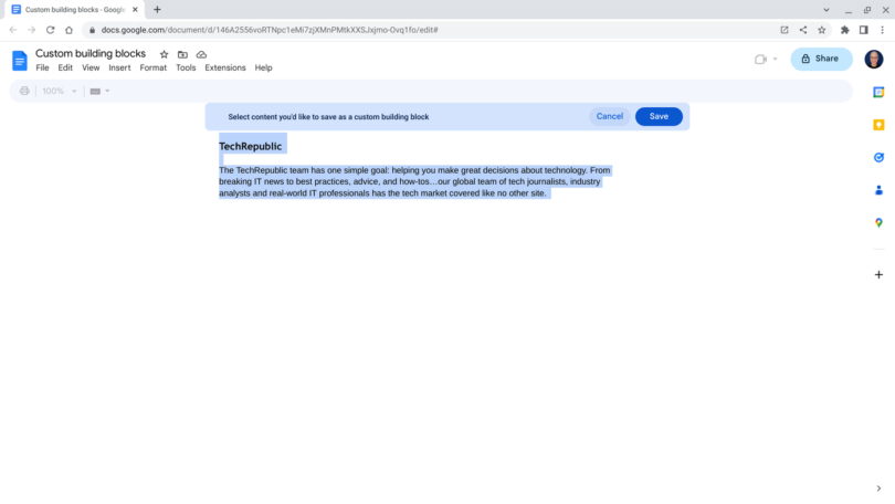 How to Use Custom Building Blocks & Variables in Google Docs