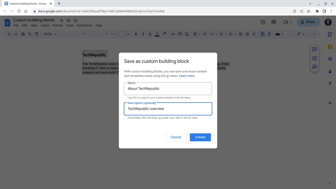 How to Use Custom Building Blocks & Variables in Google Docs