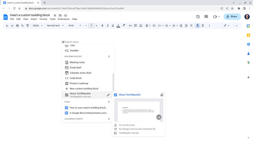 How to Use Custom Building Blocks & Variables in Google Docs