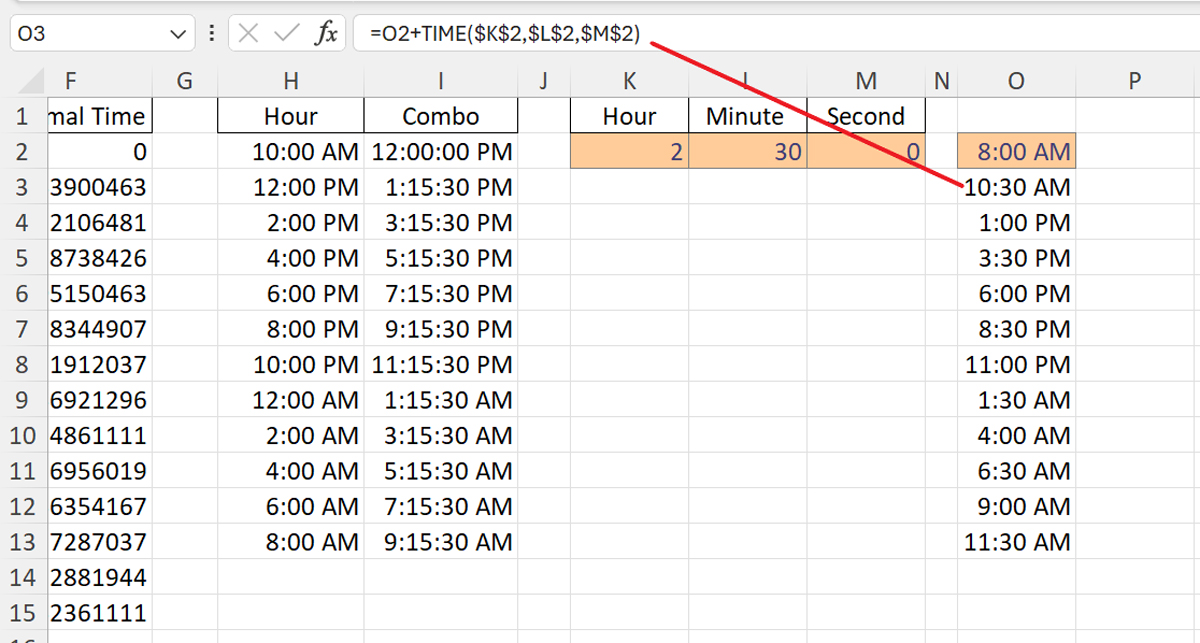Create a Formula for Entering a Series of Incremental Times in Excel