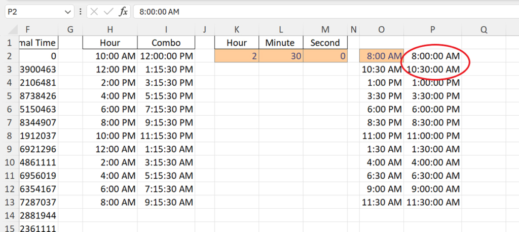 Create a Formula for Entering a Series of Incremental Times in Excel