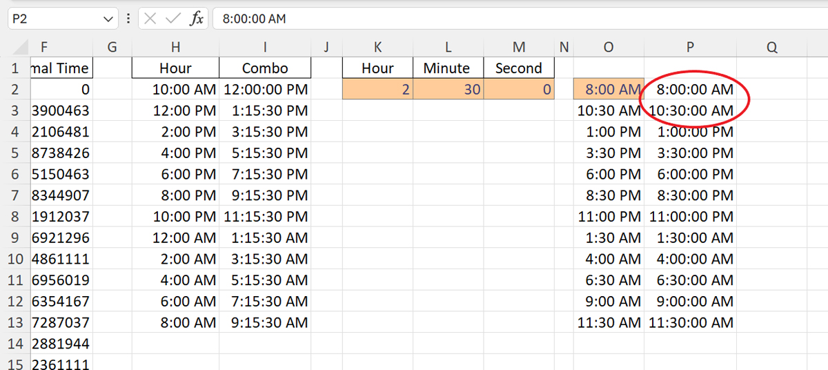 Create a Formula for Entering a Series of Incremental Times in Excel