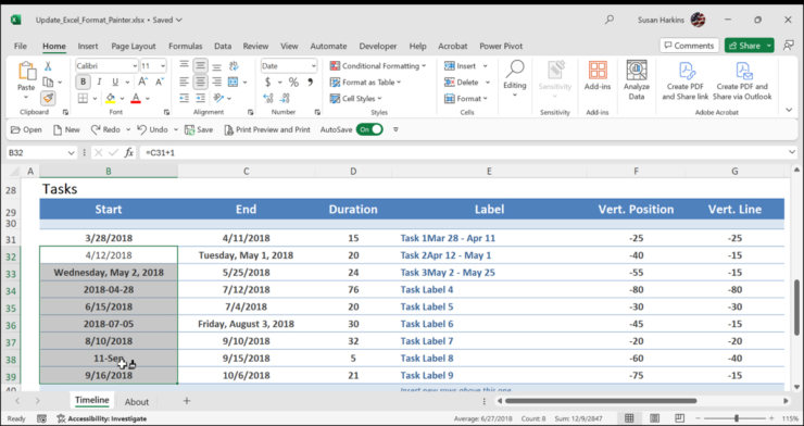 How to Copy a Format for Excel Worksheet Columns and Rows