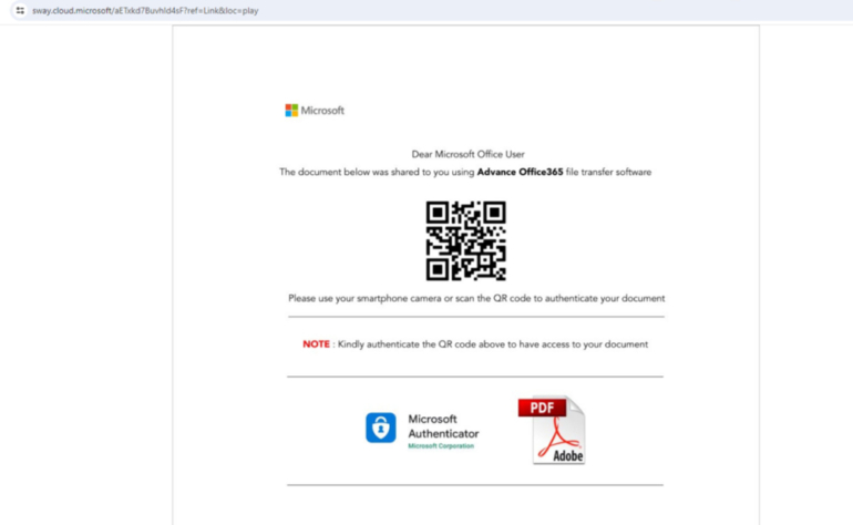 Threat Actors Exploit Microsoft Sway to Host QR Code Phishing Campaigns